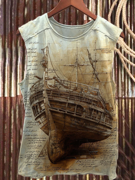 Vintage Nautical Graffiti Art Print Casual Tank Top – joliecloth