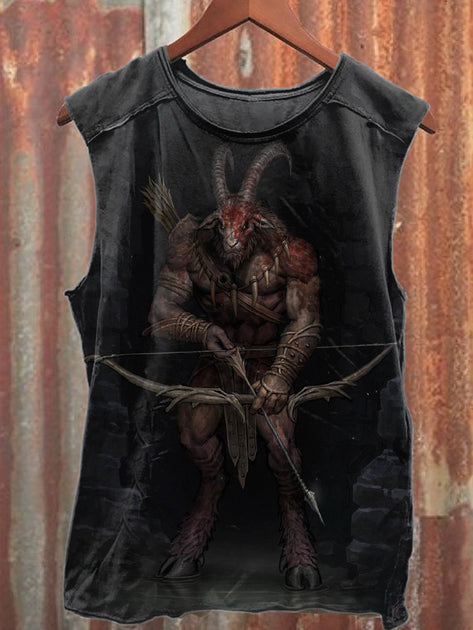 Vintage Lamb Swordsman Graffiti Print Cotton Tank Top – joliecloth